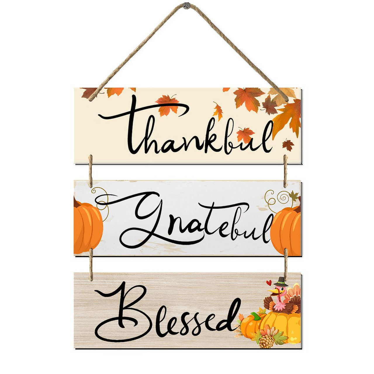 Ymaotrade 3 Pcs Thankful Grateful Blessed Wooden Sign, Thanksgiving ...