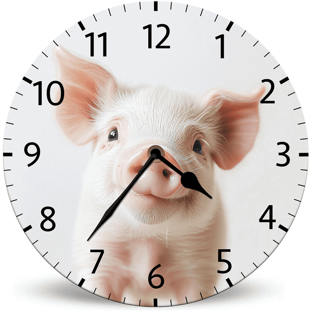 Ymaotrade Baby Pig Animal Portrait Pink Bubble Wooden Wall Clock 10in ...