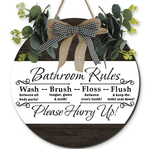 Ymaotrade Bathroom Rules Sign Hanging Wall Art 12inch, Decorative Wood ...