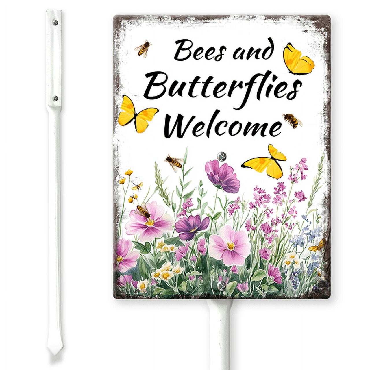 Ymaotrade Bees and Butterflies Welcome Yard Sign with Stakes 8×12in ...