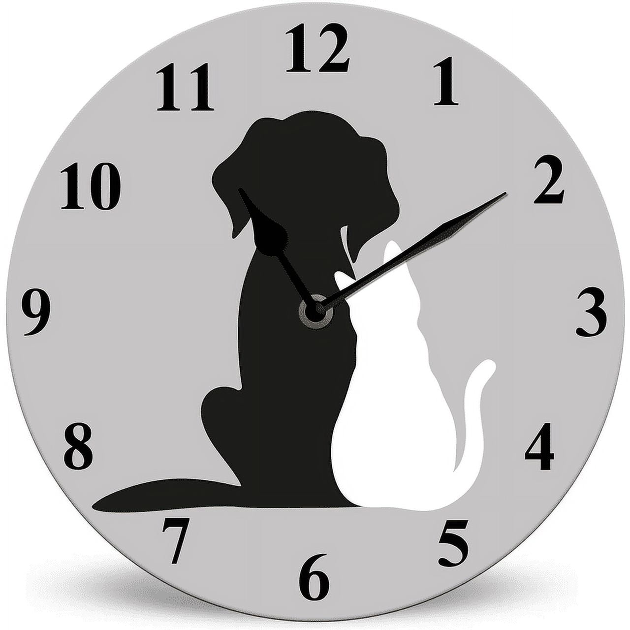 Ymaotrade Black Dog White Cat Wooden Wall Clock 10in Silent Non-Ticking ...