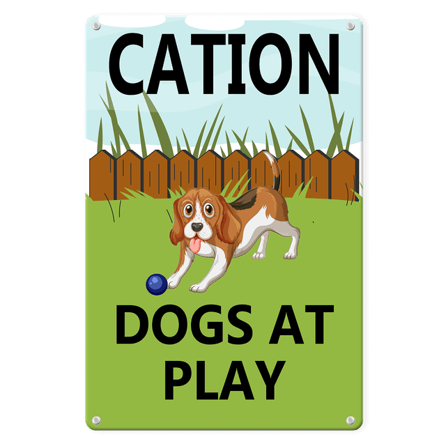 Ymaotrade Caution - Dogs At Play Aluminium/Metal Sign 5×8in, Sturdy ...
