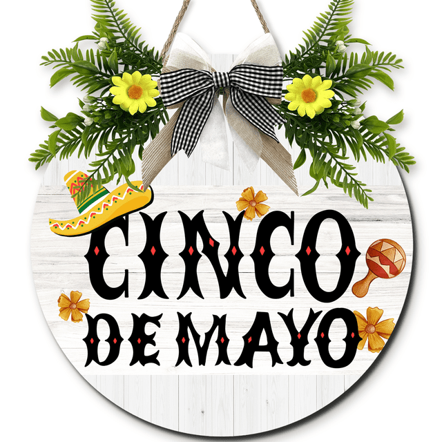 Ymaotrade Cinco de Mayo Sign for Front Door, Wooden Mexican Fiesta ...