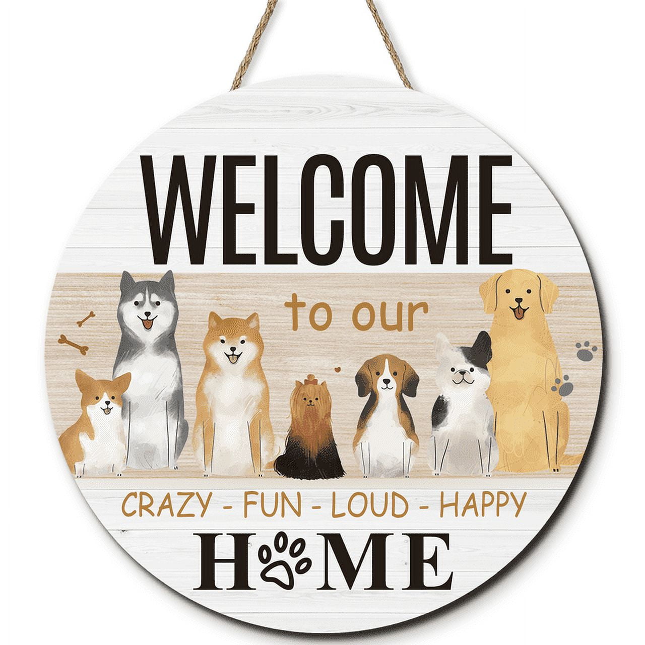 Ymaotrade Dog Welcome Home Round Wood Wreaths 12" Funny Dog Welcome ...