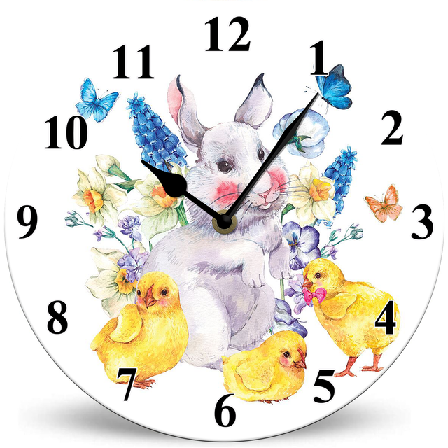 Ymaotrade Easter Bunny Chick Flower Battery Operated Round Wood Silent ...