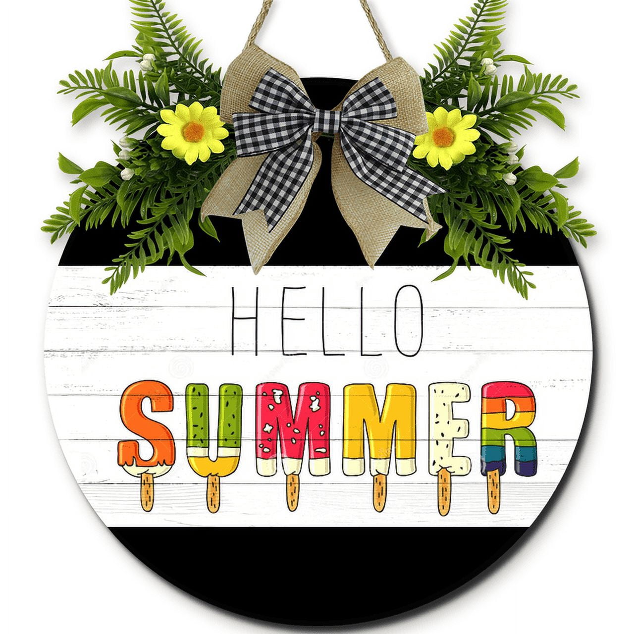 Ymaotrade Front Door Welcome Wreath - Hello Summer Wooden Welcome Sign ...