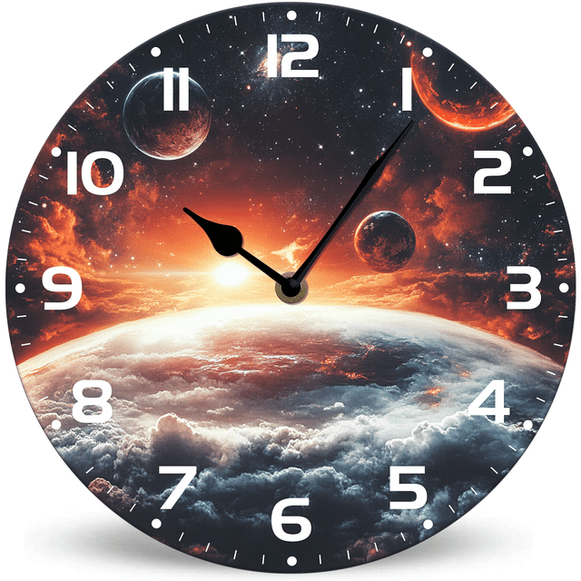 Ymaotrade Galactic Planet Wooden Clock 10in Silent Non-Ticking Battery Operated Wall Clock ...