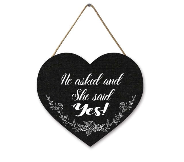 Ymaotrade HE ASKED AND SHE SAID YES Sign Wooden Heart Shaped Sign Ring ...