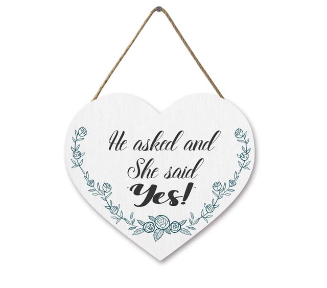 Ymaotrade HE ASKED AND SHE SAID YES Sign Wooden Heart Shaped Sign Ring ...