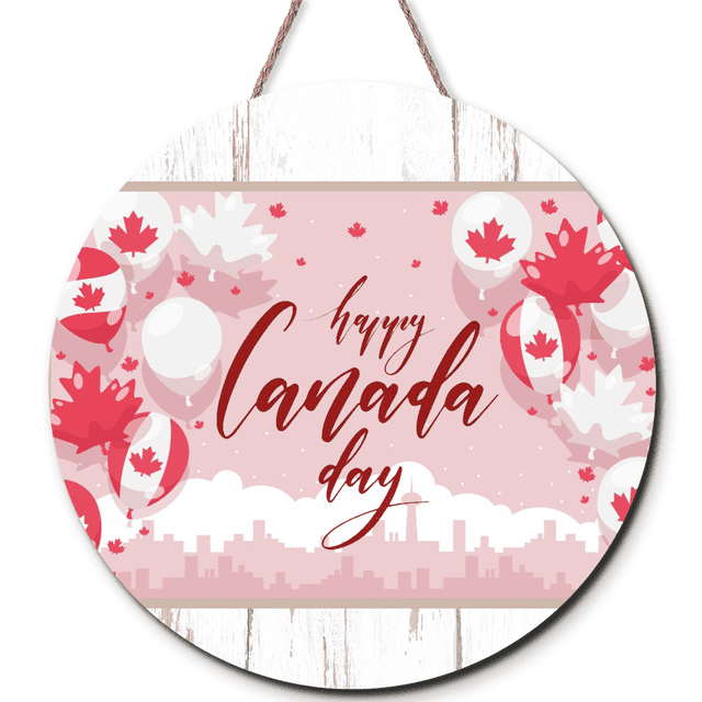 Ymaotrade Happy Canada Day Sign for Front Door, Round Wood Canada Day ...