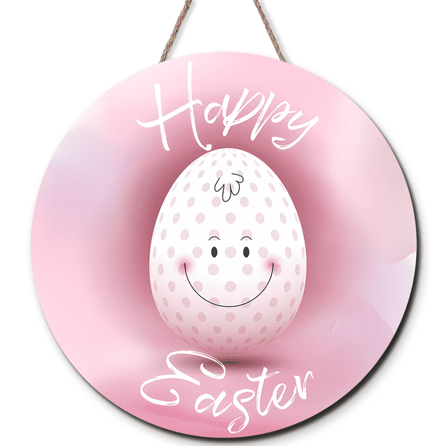 Ymaotrade Happy Easter Wood Sign Decor 12in Pink Bunny Rabbit Egg ...