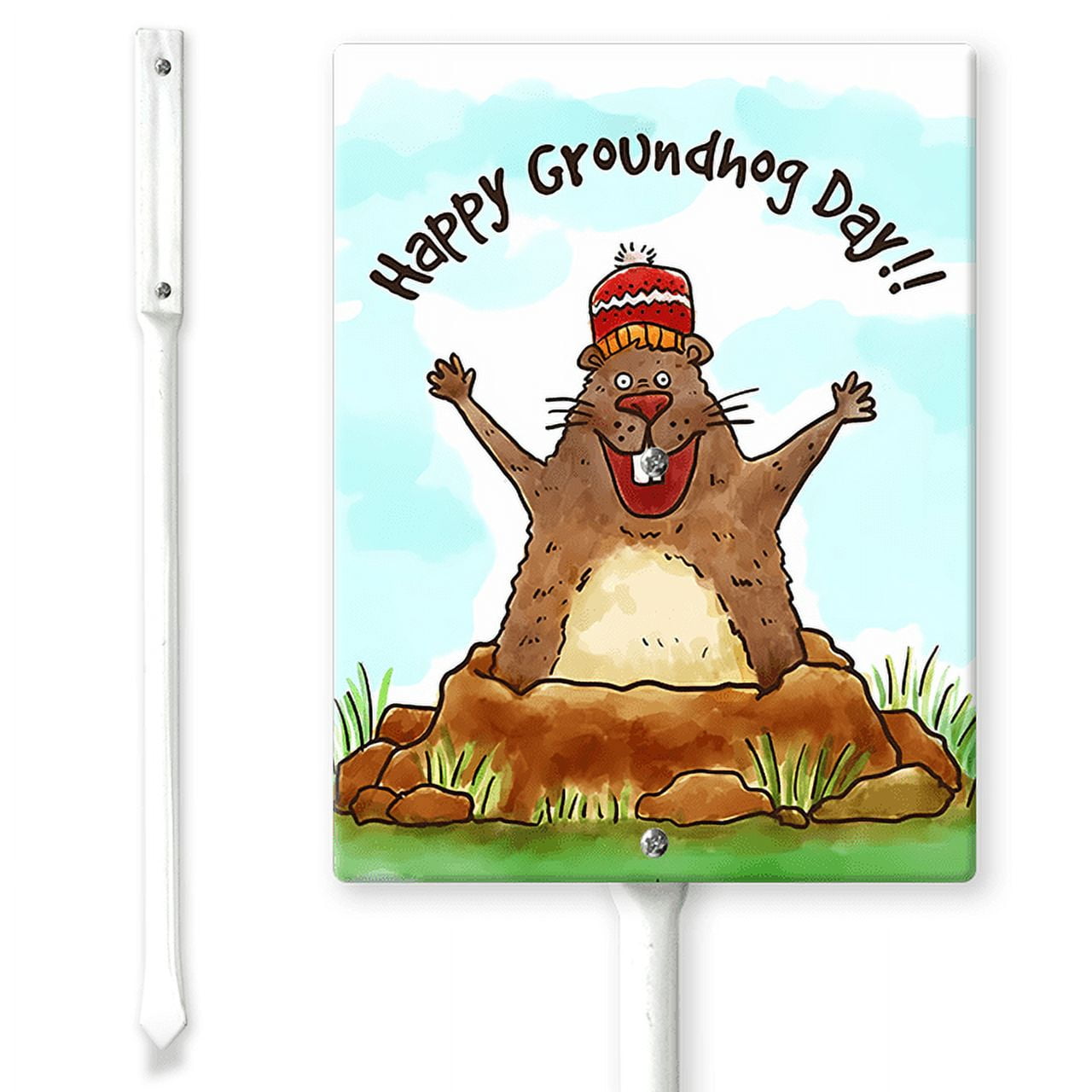 Ymaotrade Happy Groundhog Day! Yard Sign with Stakes 8×12in, Sturdy ...