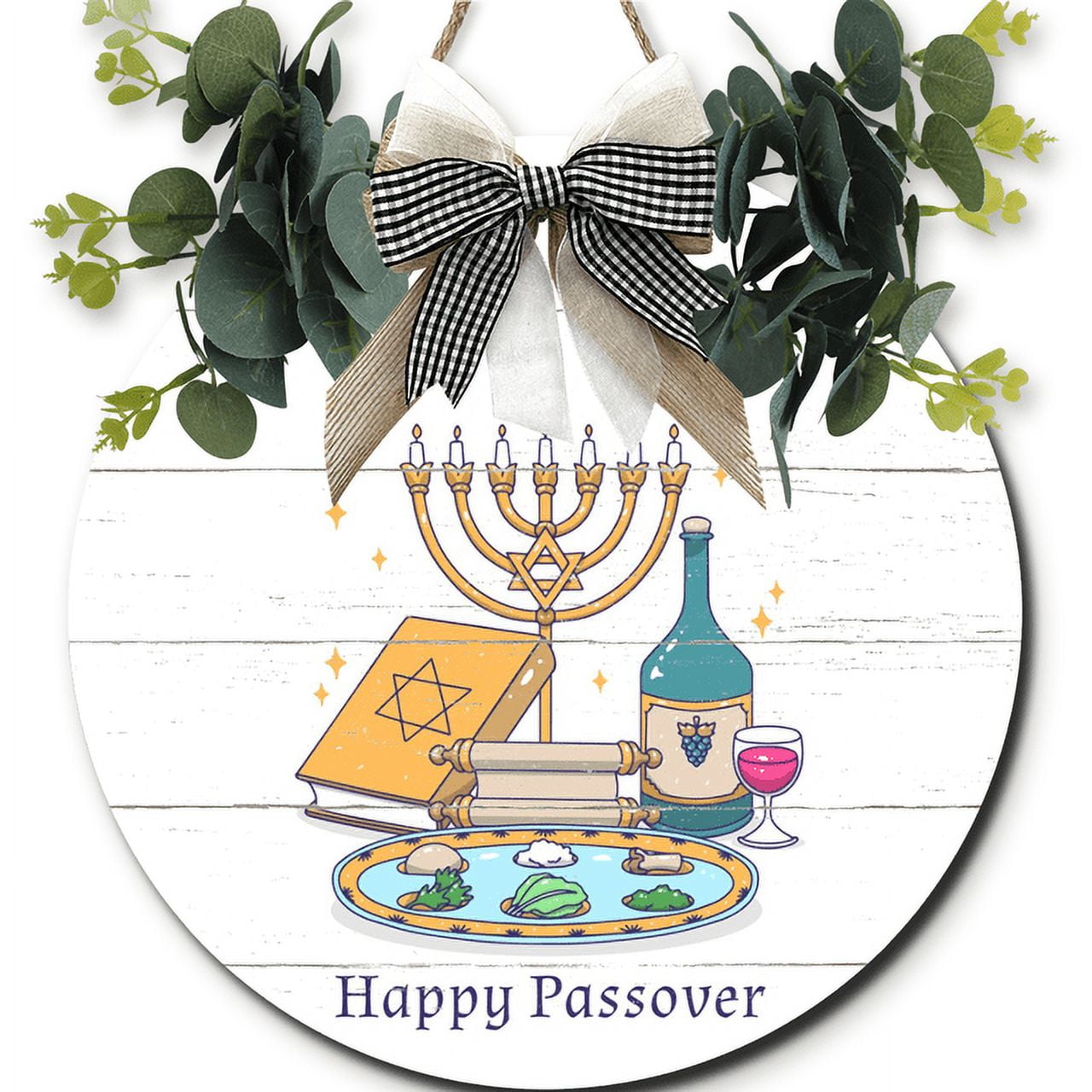 Ymaotrade Happy Passover Sign for Front Door Porch Rustic Wooden ...
