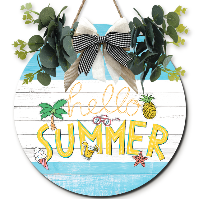 Ymaotrade Hello Summer Blue Hanging Sign for Front Door 11in, Rustic ...