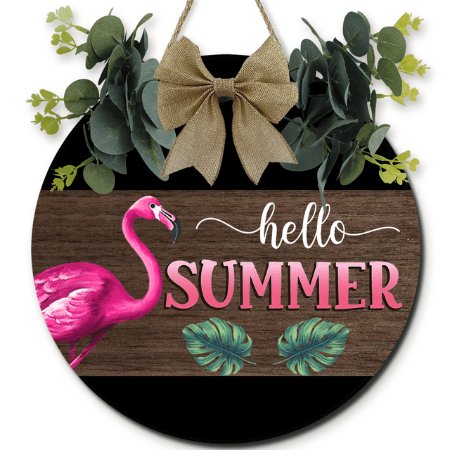 Ymaotrade Hello Summer Flamingo Wooden Hanging Sign, Rustic Flamingo ...