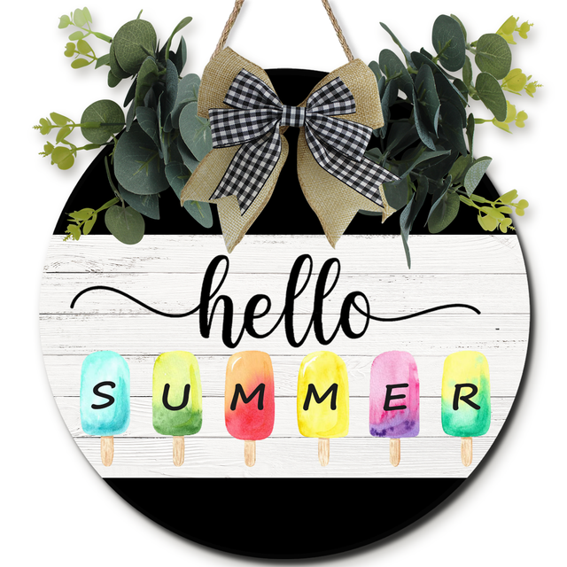 Ymaotrade Hello Summer Sign for Front Door Porch, Rustic Colorful Ice ...