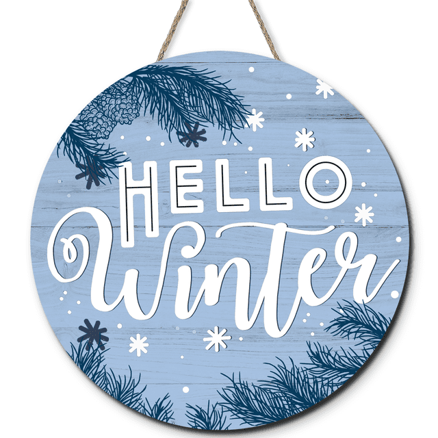 Ymaotrade Hello Winter Front Door Sign Door Decoration Wreath Winter ...