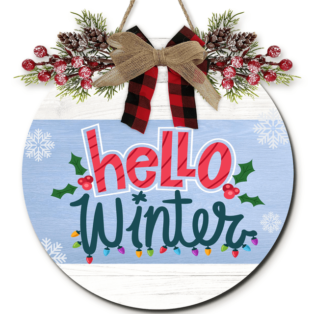 Ymaotrade Hello Winter Wood Snowflake Sign Round Wall Hanging Plaque ...