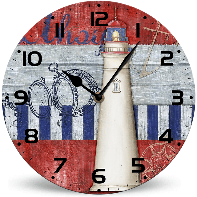 Ymaotrade A Lighthouse with Alternating Red and Blue Wood Wall Clocks ...
