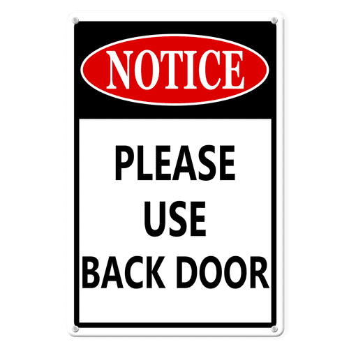 Ymaotrade Notice Please Use Back Door Aluminium Sign 5×8in, Sturdy ...