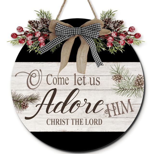 Ymaotrade Oh Come Let Us Adore Him Christ The Lord Sign for Front Door, Christmas Wood Hanging ...