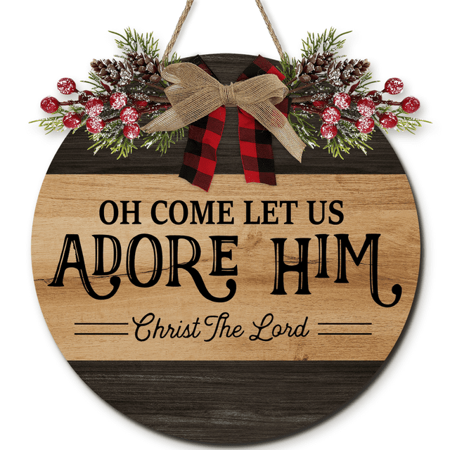 Ymaotrade Oh Come Let Us Adore Him Wooden Hanging Sign Rustic Nativity ...