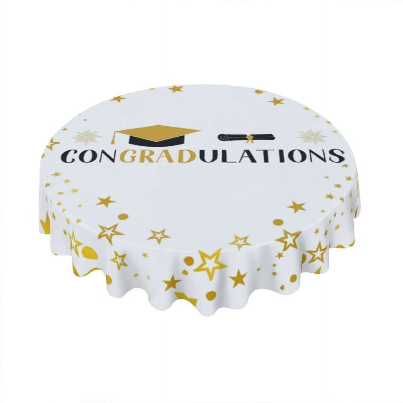 Ymaotrade Round Tablecloth for Graduation Party Decorations, White Gold ...