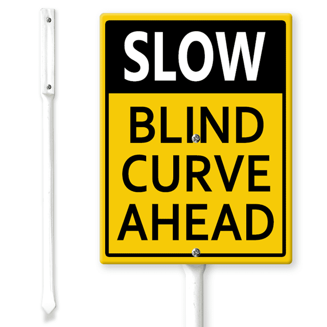Ymaotrade Slow - Blind Curve Ahead Yard Sign with Stakes 8×12in, Sturdy ...