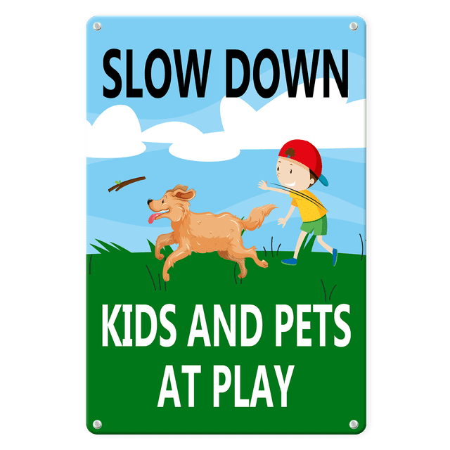 Ymaotrade Slow Down - Kids And Pets At Play Aluminium/Metal Sign 5×8in ...