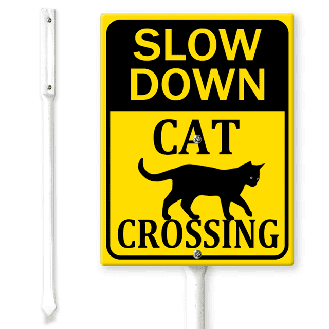 Ymaotrade Slow Down Sign, Cat Xing Crossing Yard Sign with Stakes 8× ...