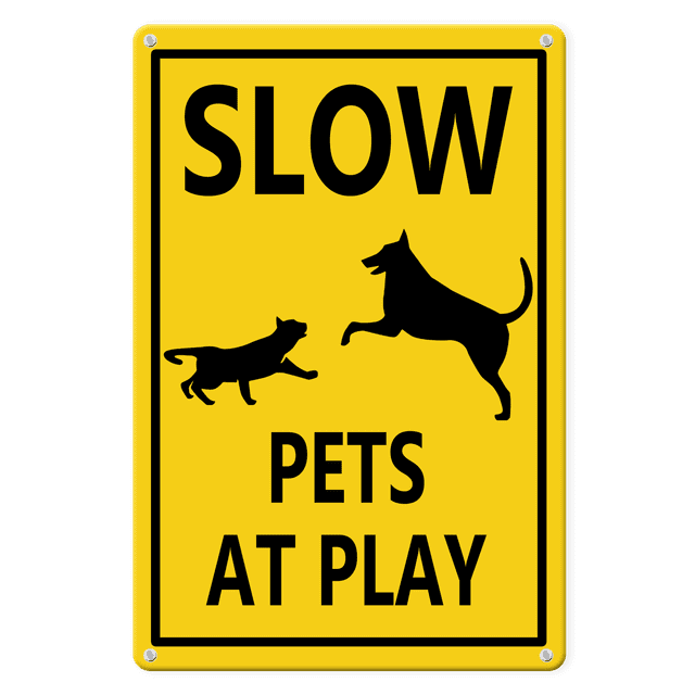 Ymaotrade Slow - Pets At Play Aluminium/Metal Sign 5×8in, Sturdy ...