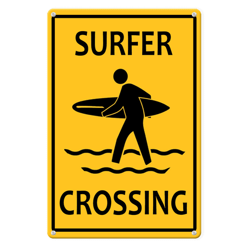 Ymaotrade Surfer Crossing Aluminium Sign 5×8in, Sturdy Aluminum Metal ...