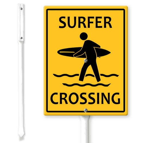 Ymaotrade Surfer Crossing Yard Sign with Stakes 8×12in, Sturdy Aluminum ...