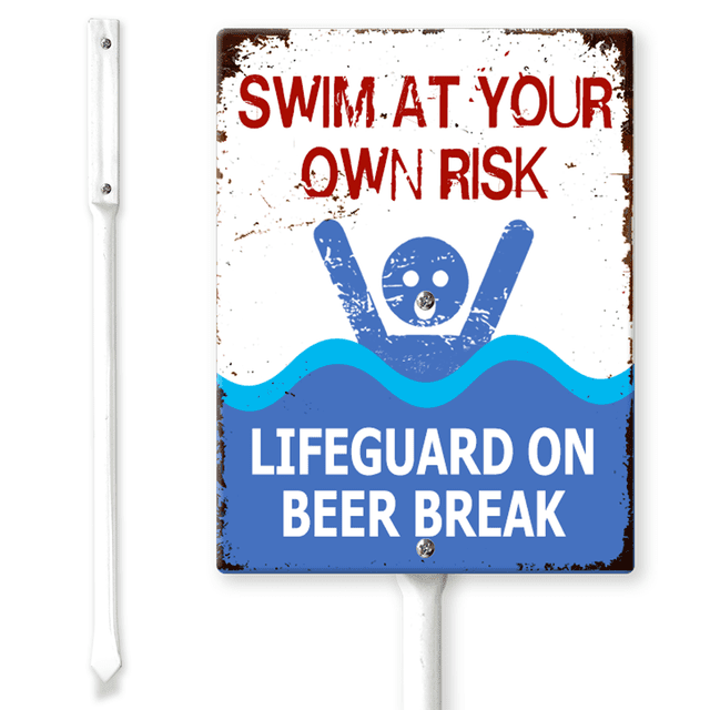 Ymaotrade Swim At Your Own Risk,Lifeguard on Beer Break Yard Sign with ...
