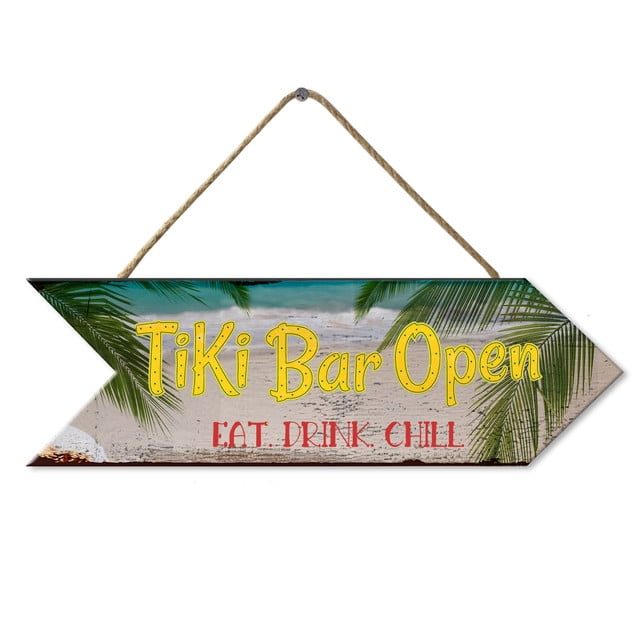 Ymaotrade Tiki Bar Open Hanging Bar Pub Plaque Retro Wood Arrow Sign ...