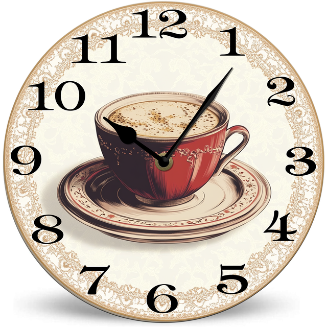 Ymaotrade Vintage Red Coffee Cup Decoration Wood Wall Clock 10in ...