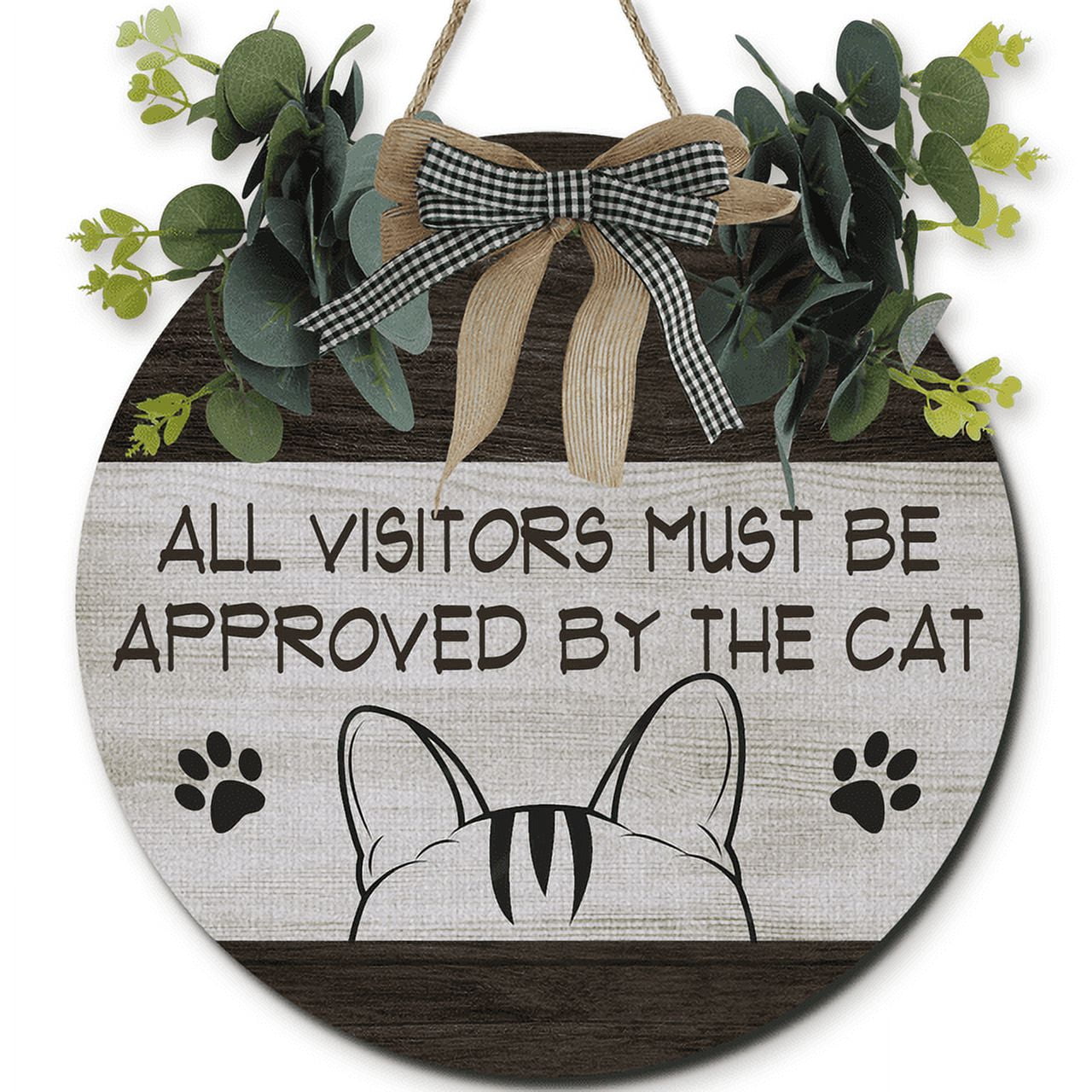 Ymaotrade Wood Funny Cat Signs for Front Door 12in, All Visitors Must ...
