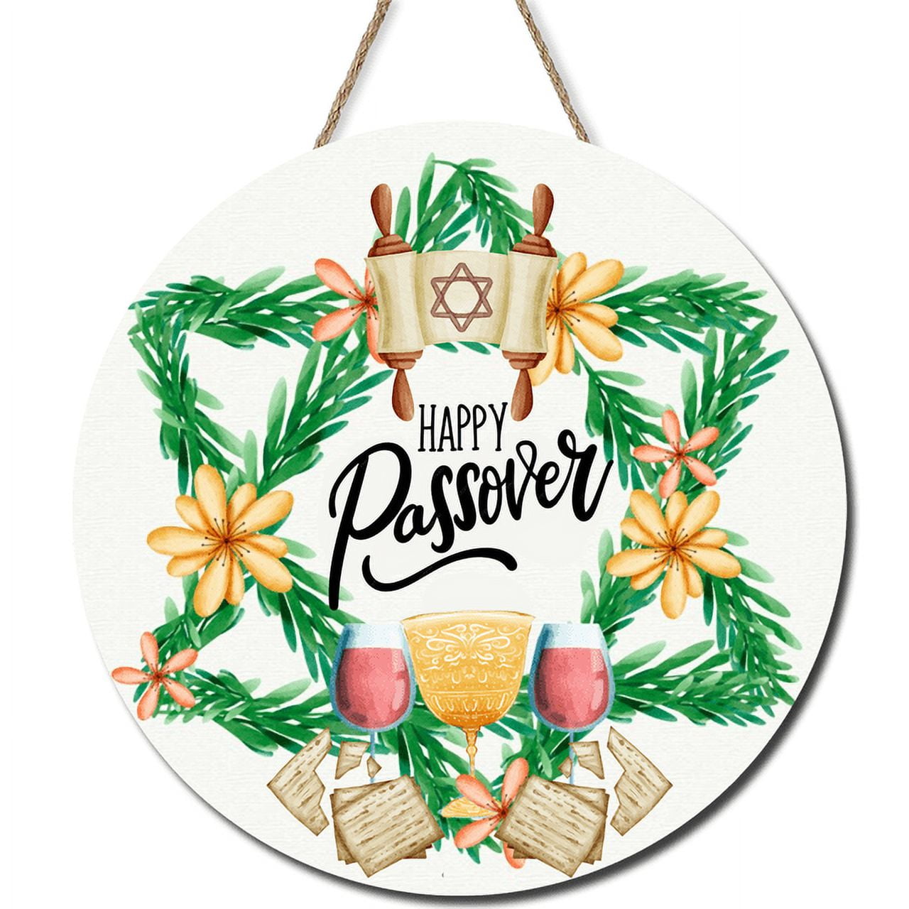 Ymaotrade Wood Happy Passover Door Sign, Passover Wall Hanging and ...