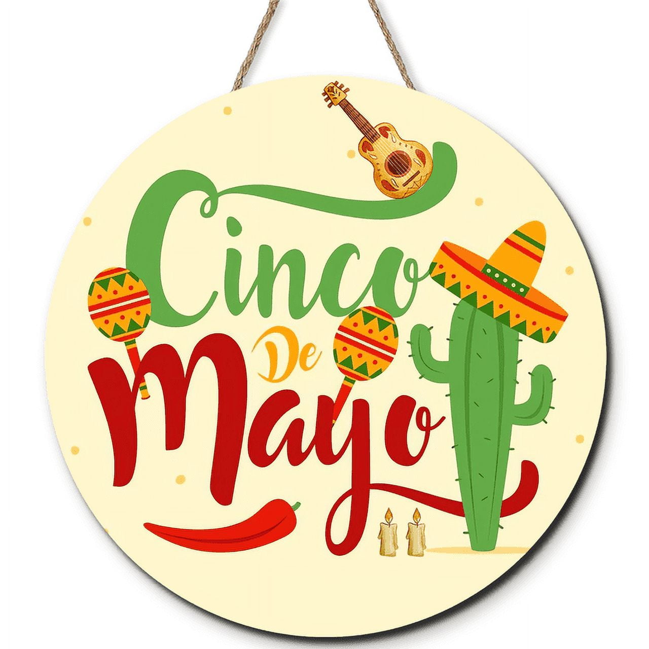 Ymaotrade Wooden Cinco de Mayo Round Wood Sign 11" Sombrero Guitar ...