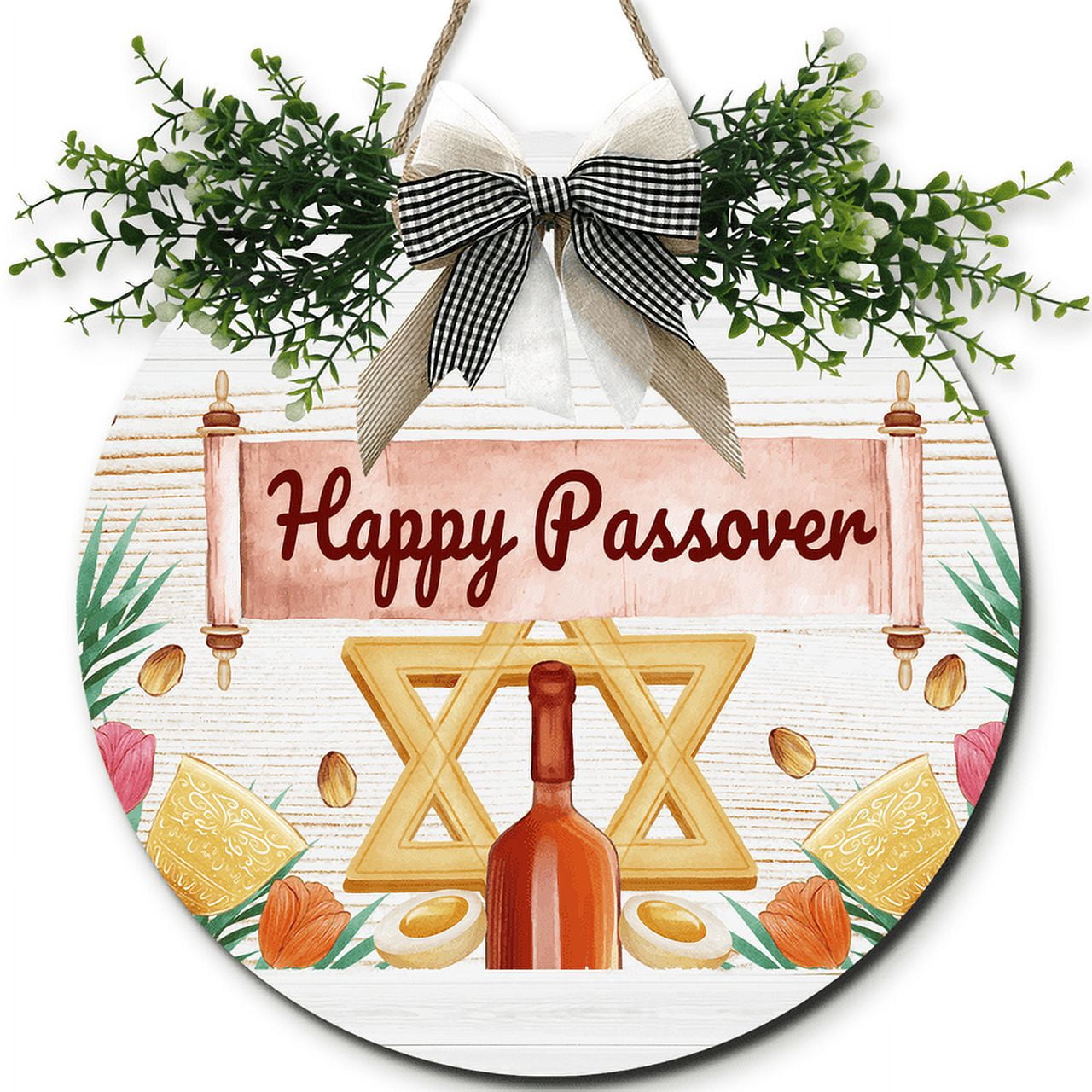 Ymaotrade Wooden Happy Passover Signs, Passover Wood Hanging Door Sign ...