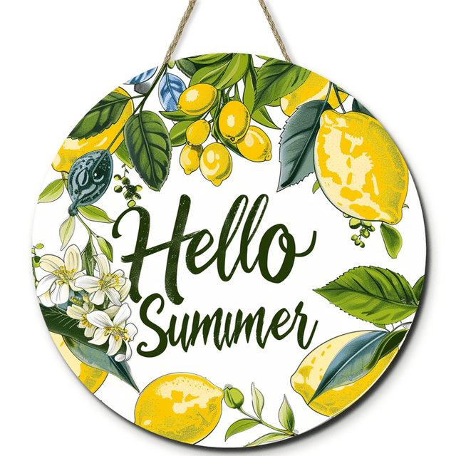 Ymaotrade Wooden Hello Summer Front Door Sign, Lemon Decor Hanging ...