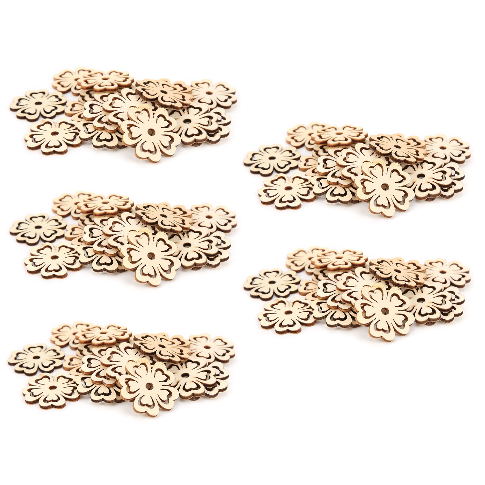 Ymiko 100Pcs Wood Pieces Natural Wood Material Smooth Flower Shape Wood ...