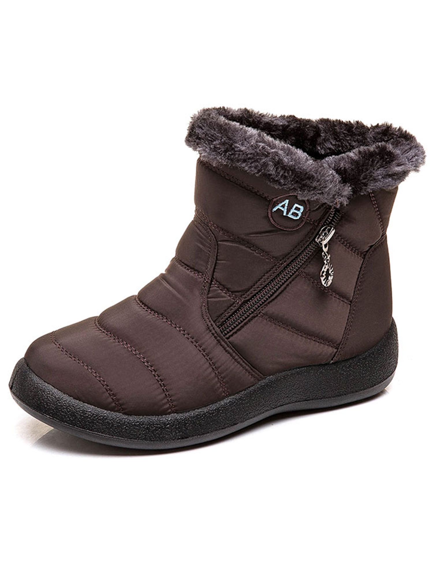 Ymiytan Women's Winter Warm Side Zipper Snow Boots Brown 5 - Walmart.com