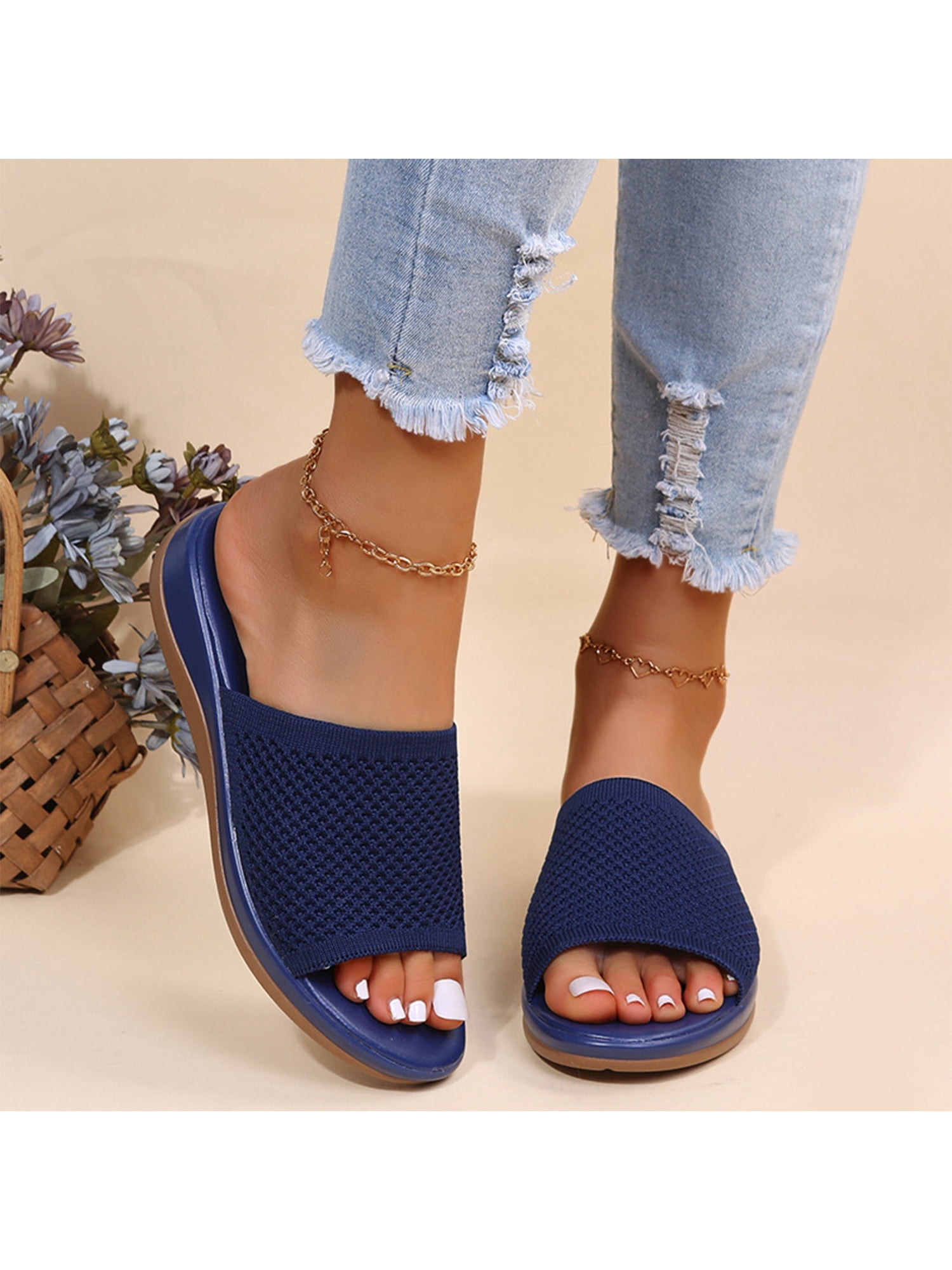 Ymiytan Womens Ladies Mesh Slippers Slip On Shoes Mules Summer Beach ...