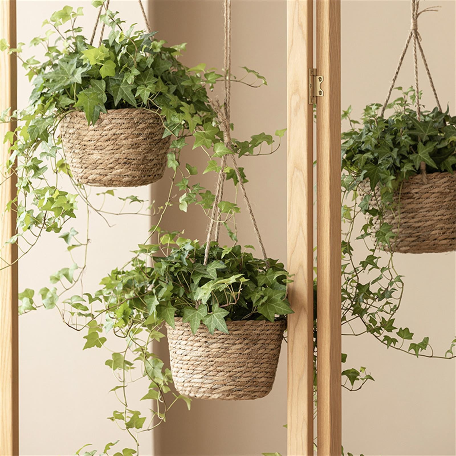 Ymkly [Hand Woven] Hanging Basket Flower Pot Rope Hanging Rattan Flower Basket Wind Hanging ...