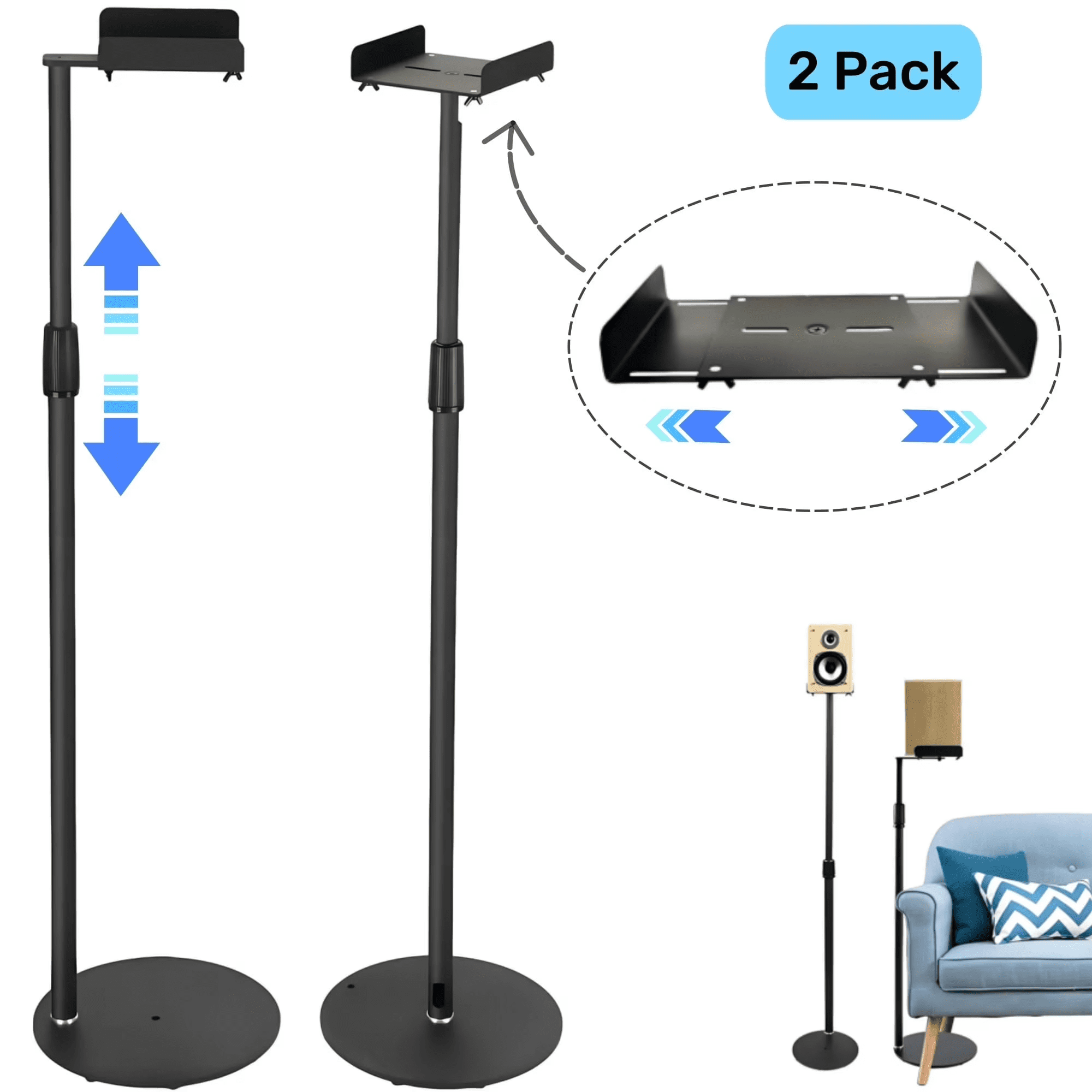 Ymokee 2-Pack Metal Speaker Stands, 29.5" - 57" Height-Adjustable ...
