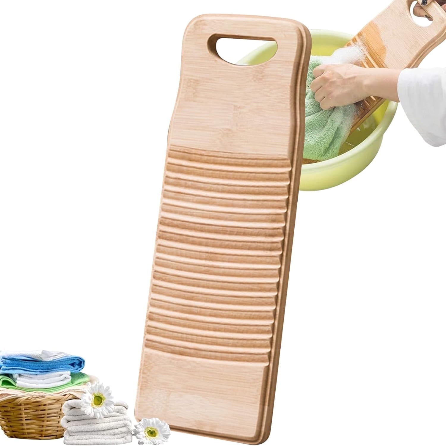 Ymokee 23.6" x 7.8" Large Bamboo Washboard, Laundry Washboard for Hand ...