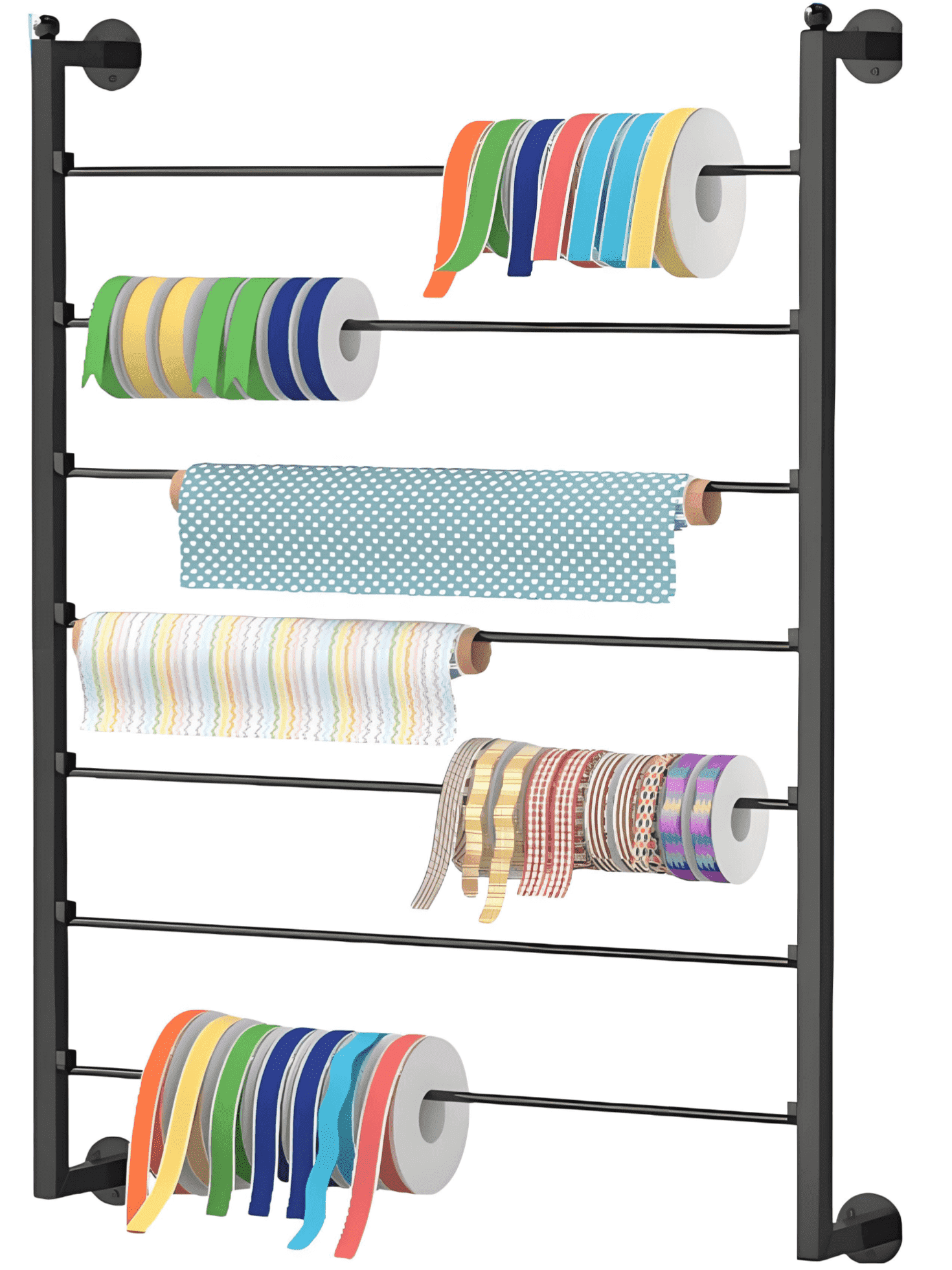 Ymokee 7 Tier Ribbon Storage Rack, Metal Wall Mounted Scarf Rack Spool ...