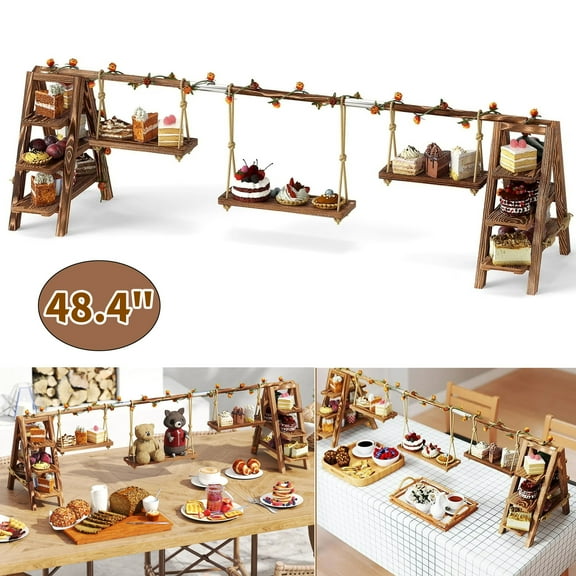 Wooden Cupcake Stand with Swing and Flower Decoration Serving Removable ...