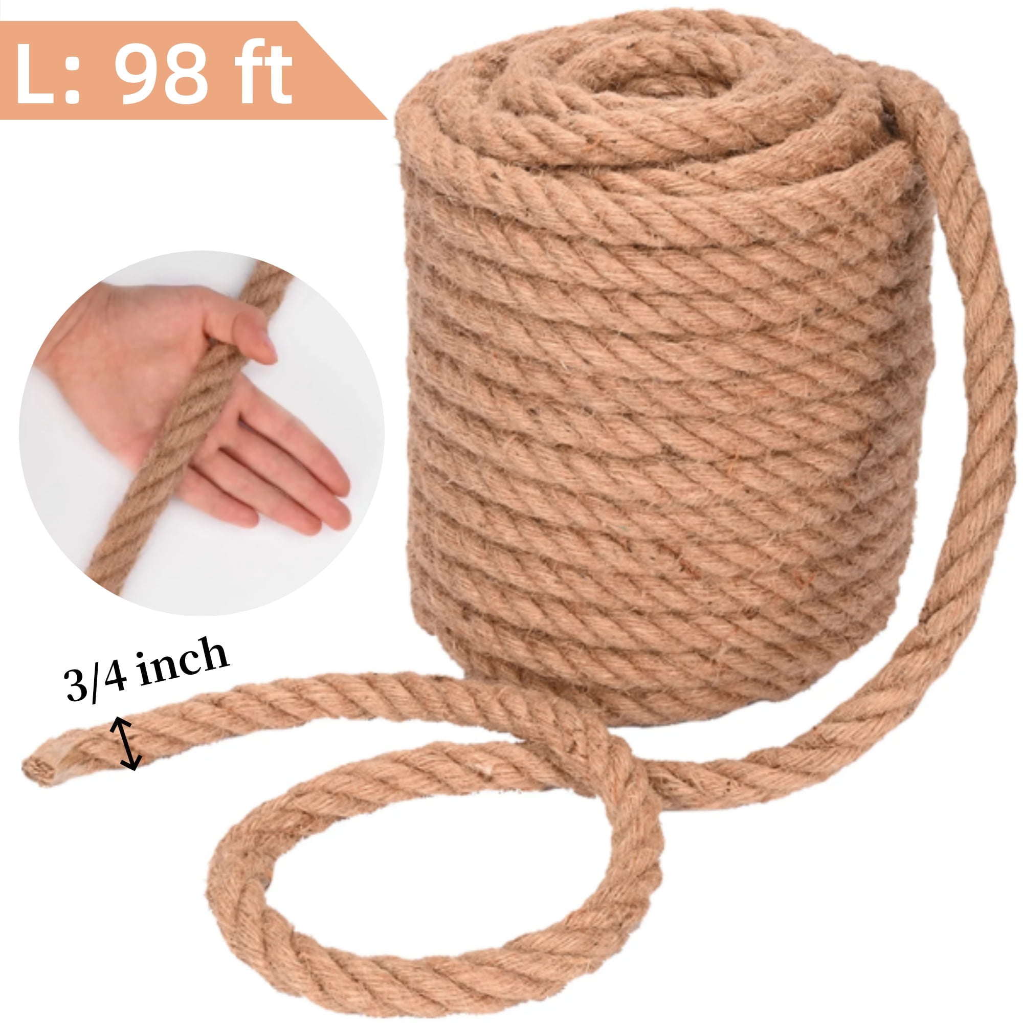 Ymokee Jute Rope, 3/4 Inch 98 Ft Natural Hemp Rope, Heavy Duty Manila ...